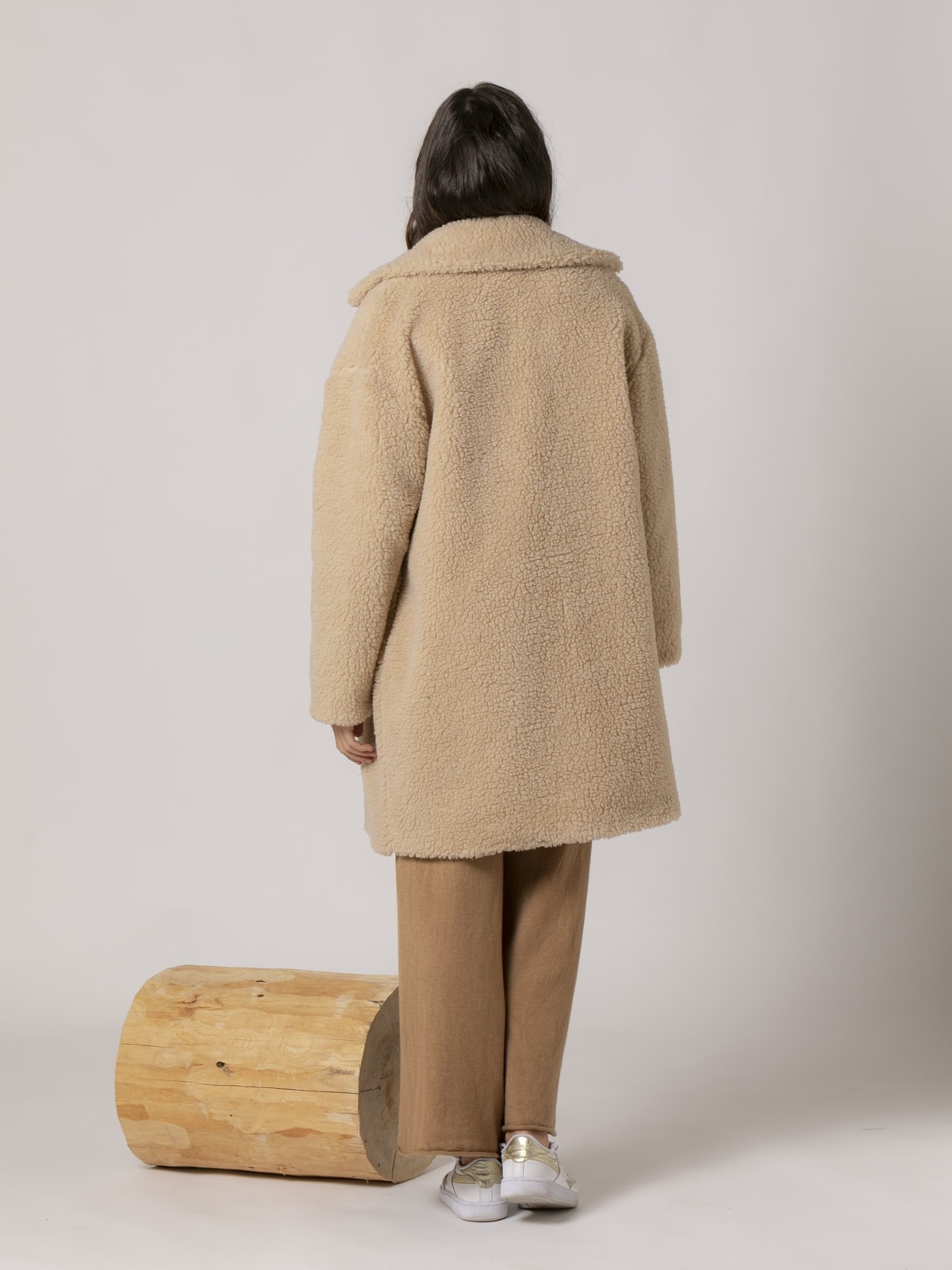 Abrigo borrego 2 botones oversize Beige