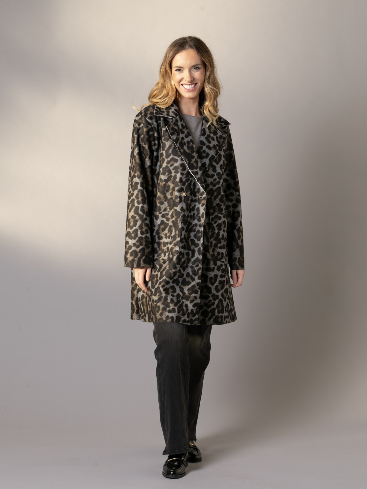 Animal print coat with pockets Gris colour | 4x4 woman